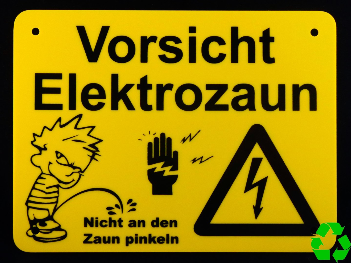 Vorsicht Elektrozaun' Warnschild aus recycelbarem PST ...