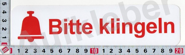 Bitte klingeln" Aufkleber - 20x5 cm, RAL 3020 Rot | siebdruck-schilder24.de