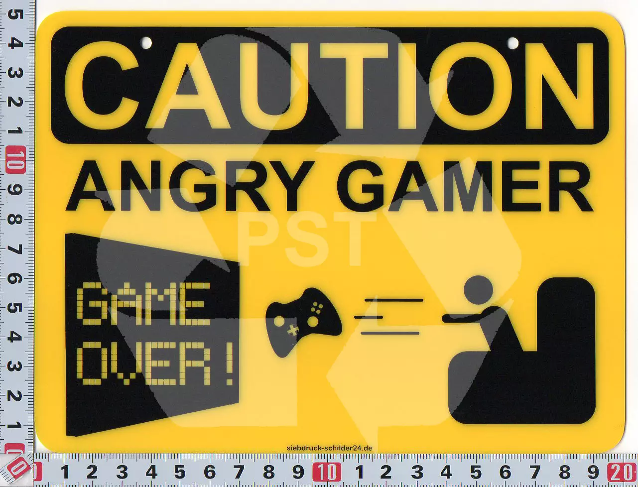 DANGER KEEP OUT CAUTION ANGRY GAMER Hinweisschild Hängeschild Gebot ...